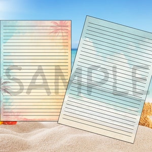 Beach Stationary Set, Printable Paper, Lined Writing Paper, Blank Paper ...