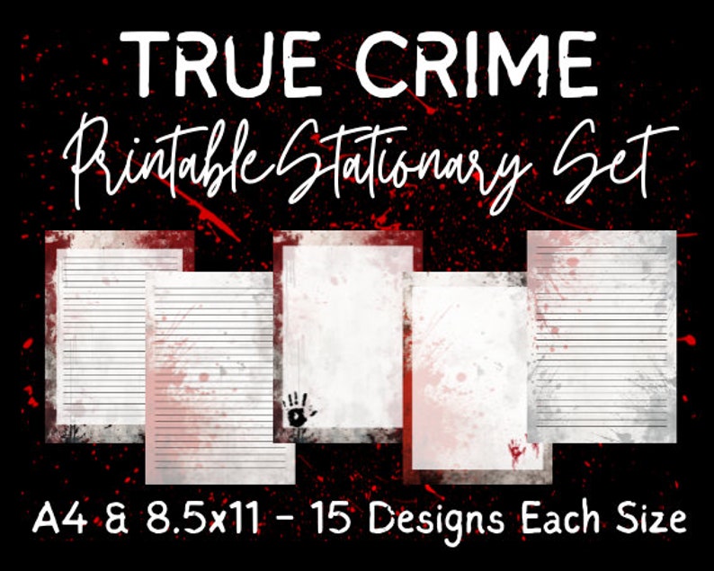 True Crime Stationery Set: Lined & Blank Printable Paper (digital ...