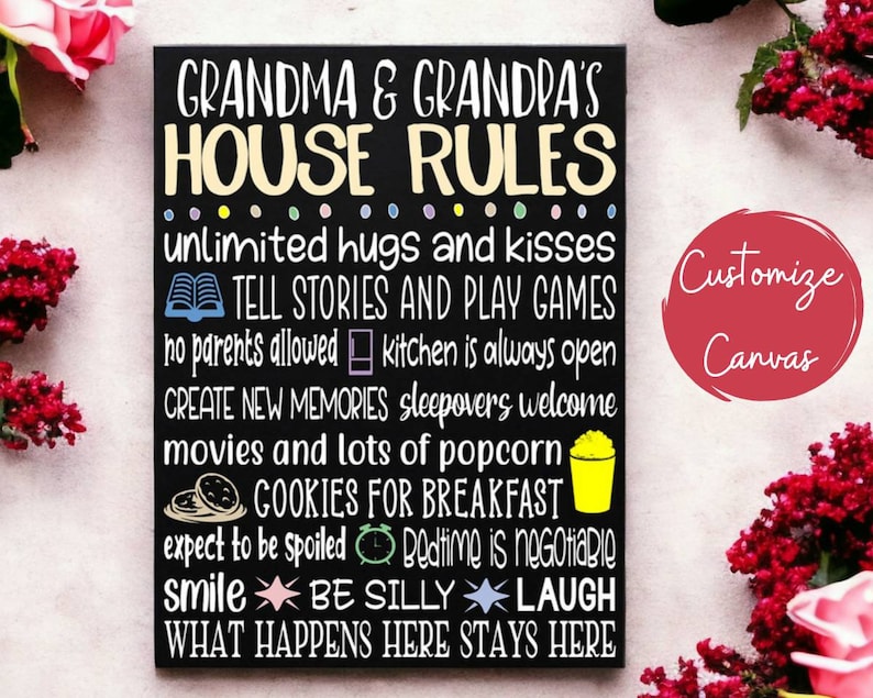 Grandparents House Rules Sign, Custom Painted Canvas - Etsy