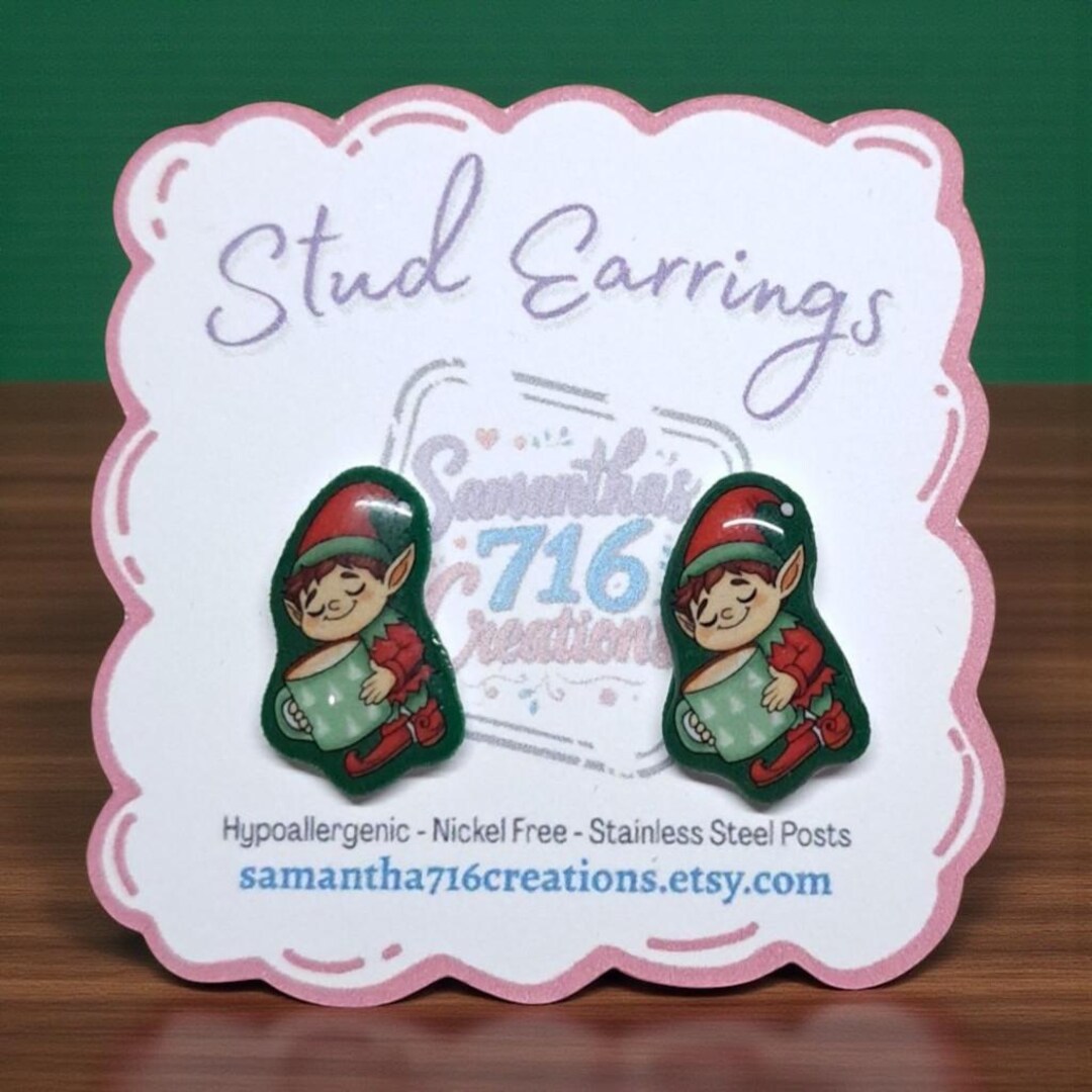 Christmas Elf Stud Earrings | Handmade Resin Holiday Jewelry - Etsy