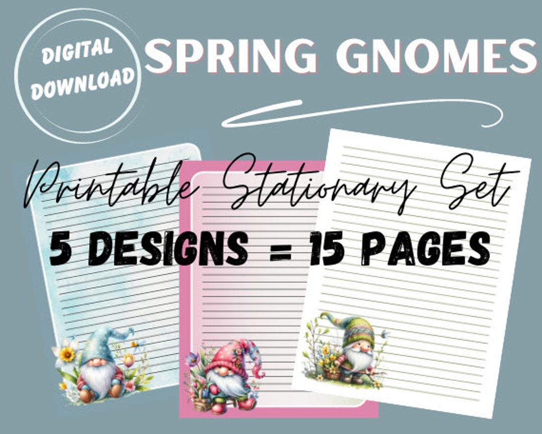 Spring Gnomes Stationary Set, Garden Gnomes, Digital Download, Lined ...