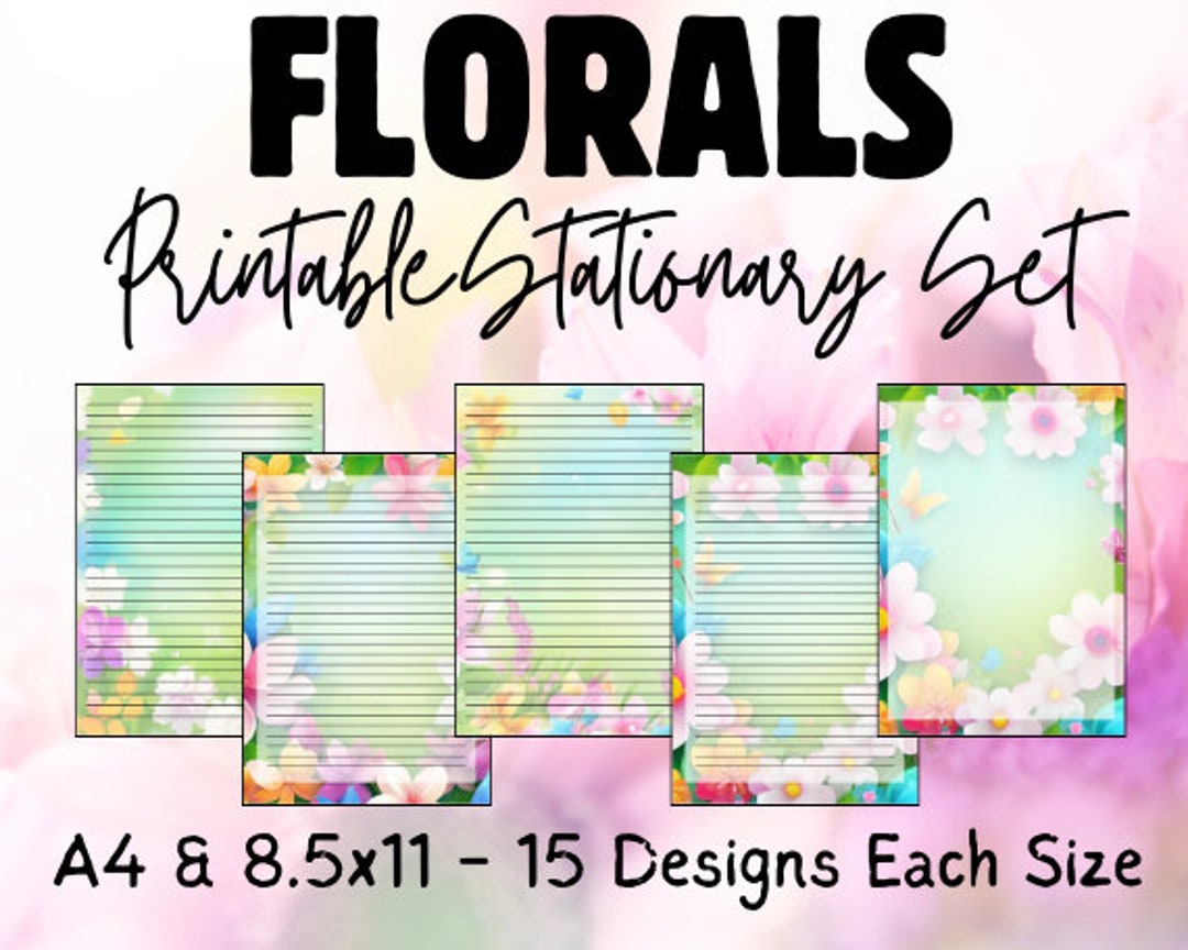 Floral Stationary Set, Spring Flowers, Digital Download, Lined Writing ...