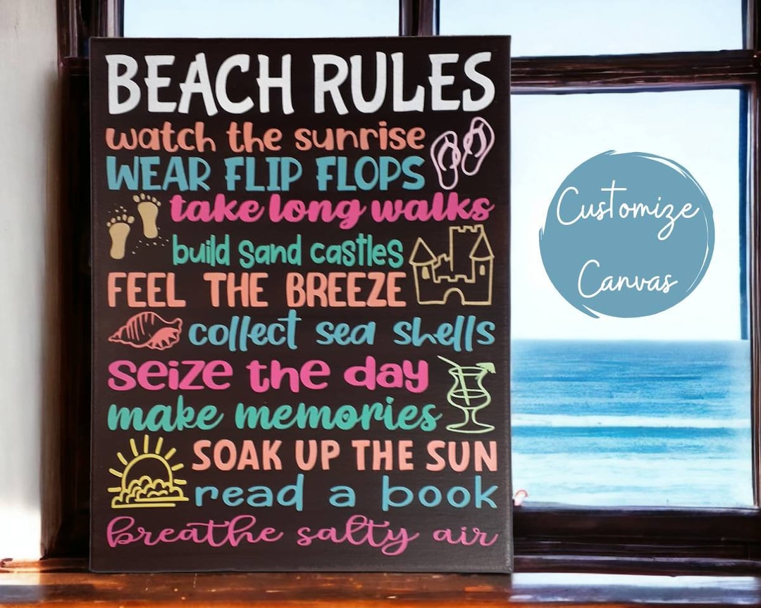 Beach Rules Sign: Coastal Home Decor, Personalized Beach House Canvas ...