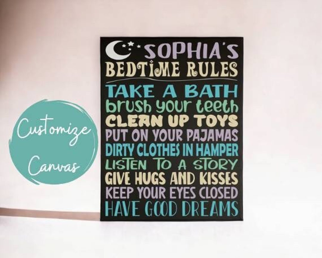 Bedtime Rules Sign, Personalized Kids Room Sign, Bedtime Routine ...