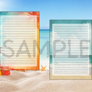 Beach Stationary Set, Printable Paper, Lined Writing Paper, Blank Paper ...