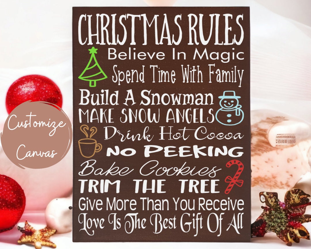 Personalized Christmas Rules Canvas Sign: Holiday Home Decor - Etsy