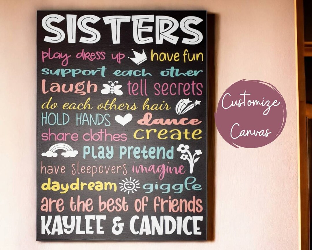 Sisters Rules Canvas: Playroom Wall Decor, Personalized Name Sign - Etsy