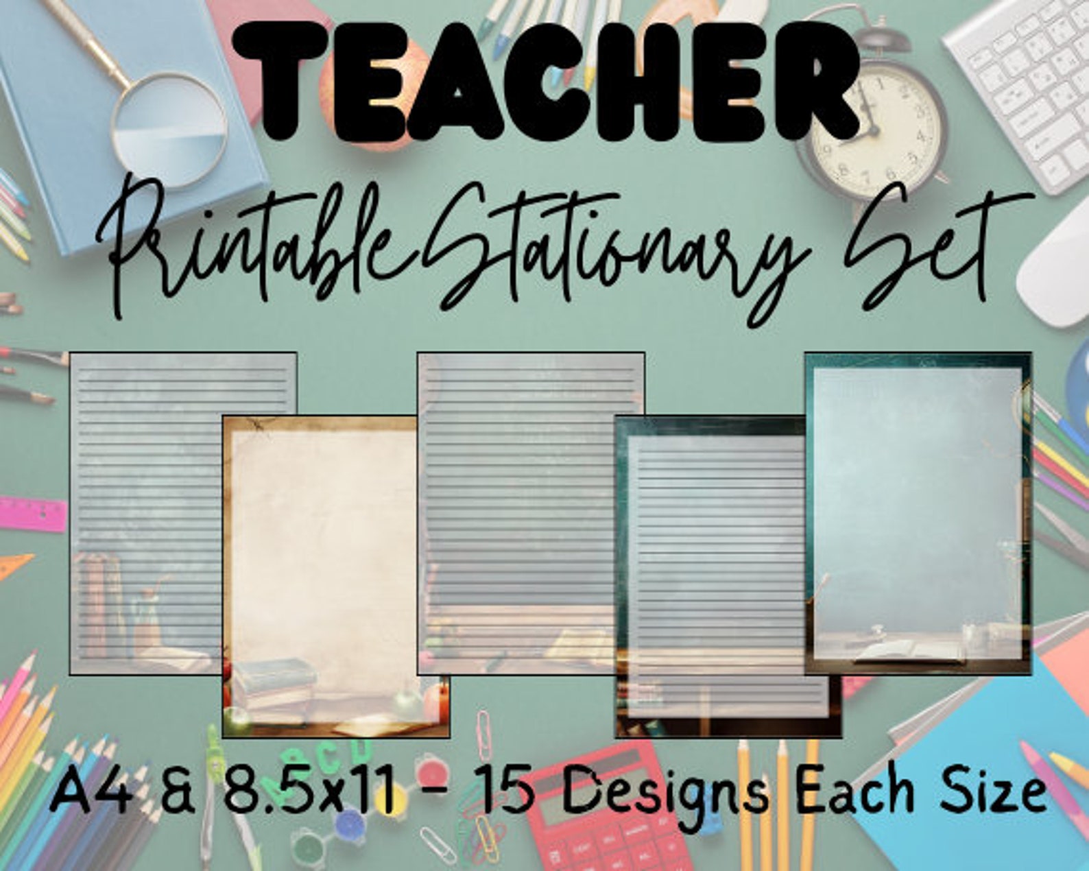 Printable Teacher Stationery: Lined Paper, Lesson Plan Designs (digital ...