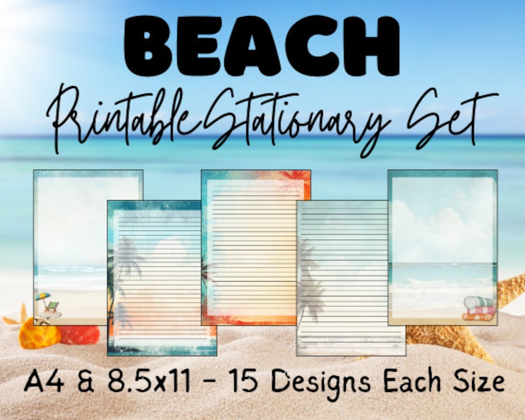 Beach Stationary Set, Printable Paper, Lined Writing Paper, Blank Paper ...
