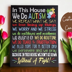 Autism Awareness Sign: "in This House We Do Autism" Painted Canvas - Etsy