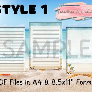 Beach Stationary Set, Printable Paper, Lined Writing Paper, Blank Paper ...