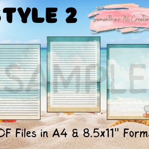 Beach Stationary Set, Printable Paper, Lined Writing Paper, Blank Paper ...