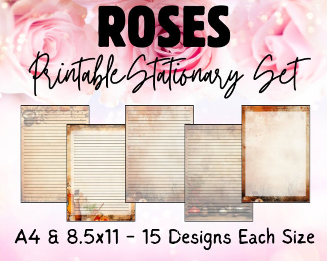 Roses Stationary, Printable Paper, Flower Paper, Floral Garden ...