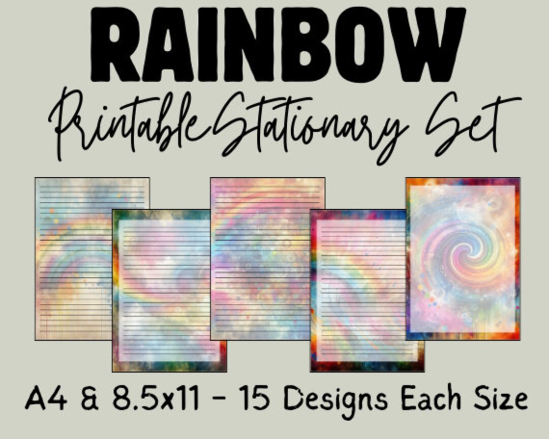 Rainbow Stationery: Grunge Printable Paper, Lined Letter Writing ...