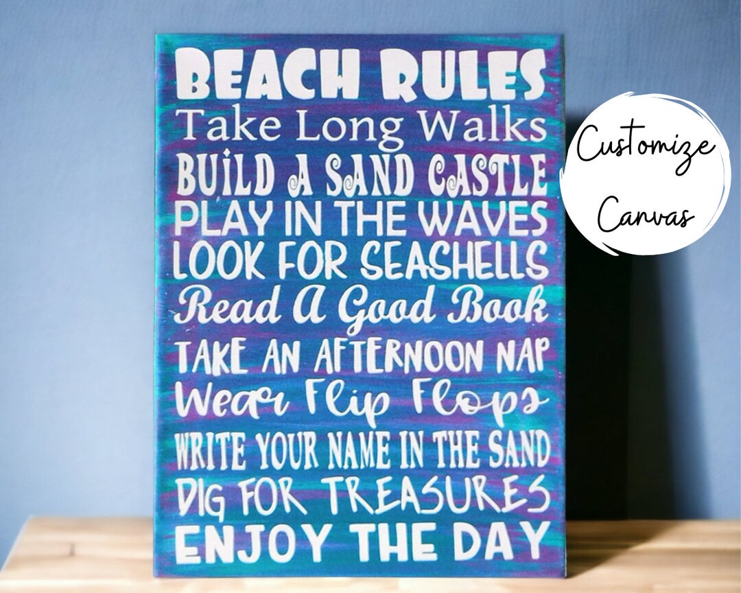 Beach Rules Sign: Coastal Cottage Wall Decor, Personalized Canvas - Etsy