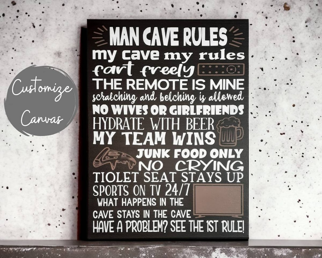 Man Cave Rules Sign, Custom Sign for Basement, Men's Garage Sign, Gift ...