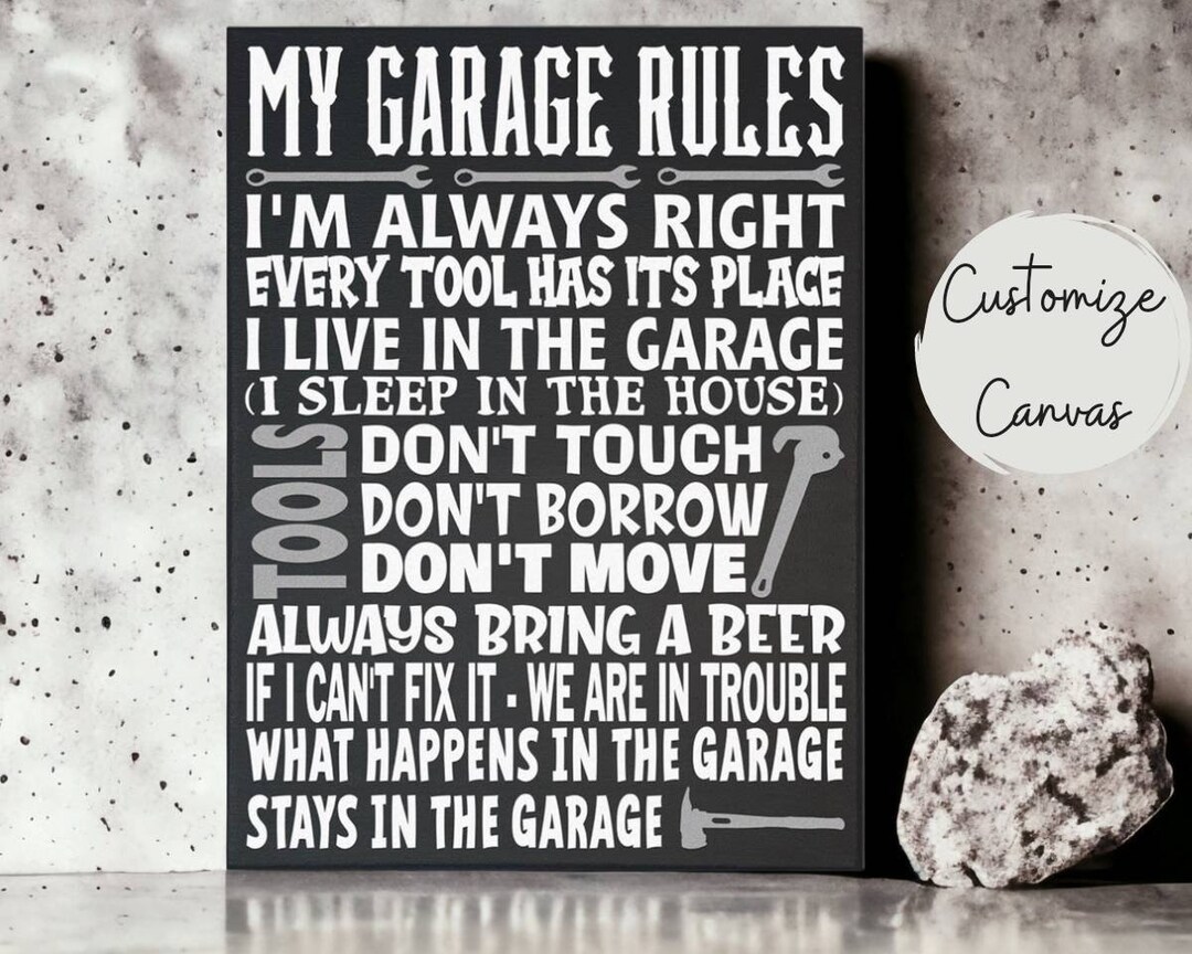 Funny Garage Rules Canvas Sign: Man Cave Decor, Mechanic Gift - Etsy