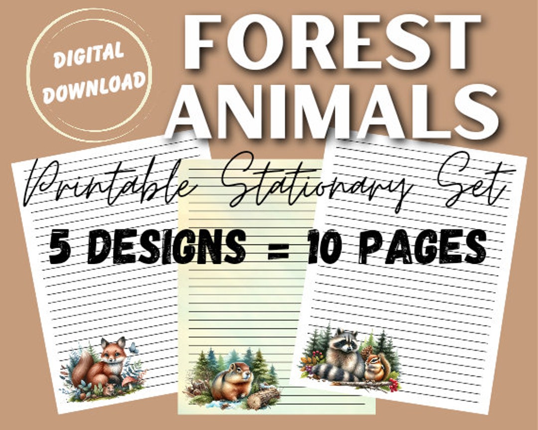 Watercolor Forest Animal Stationery Set: Lined Paper (digital Download ...