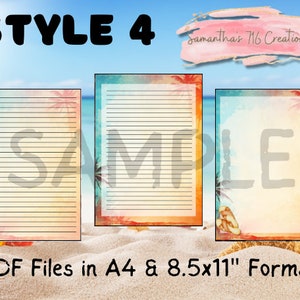 Beach Stationary Set, Printable Paper, Lined Writing Paper, Blank Paper ...