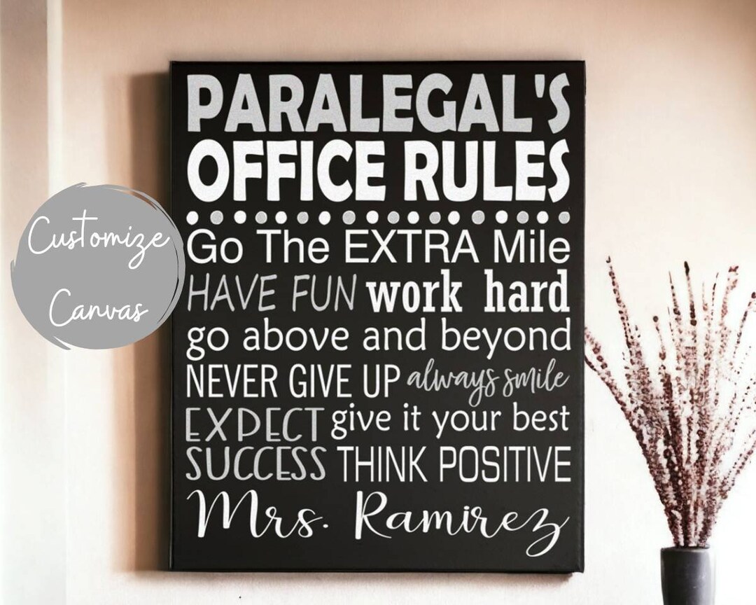 Personalized Paralegal Office Rules Canvas: Lawyer Gift, Attorney Decor ...