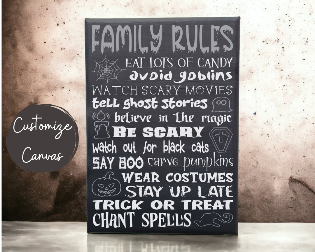 Halloween Family Rules Sign: Spooky Canvas Horror Decor - Etsy