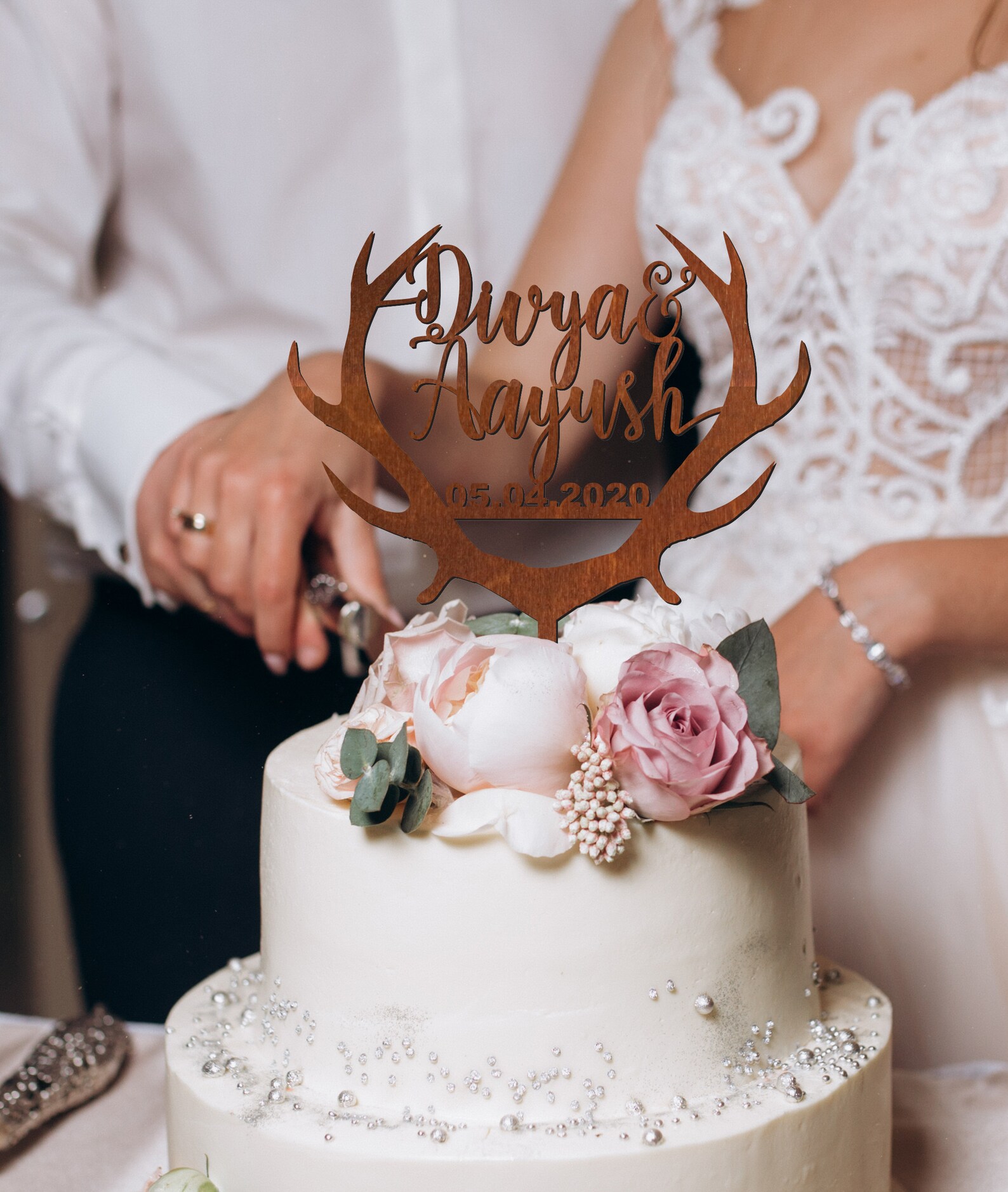 Antler Cake Toppers Personalized Gold Monogram Cake Topper - Etsy