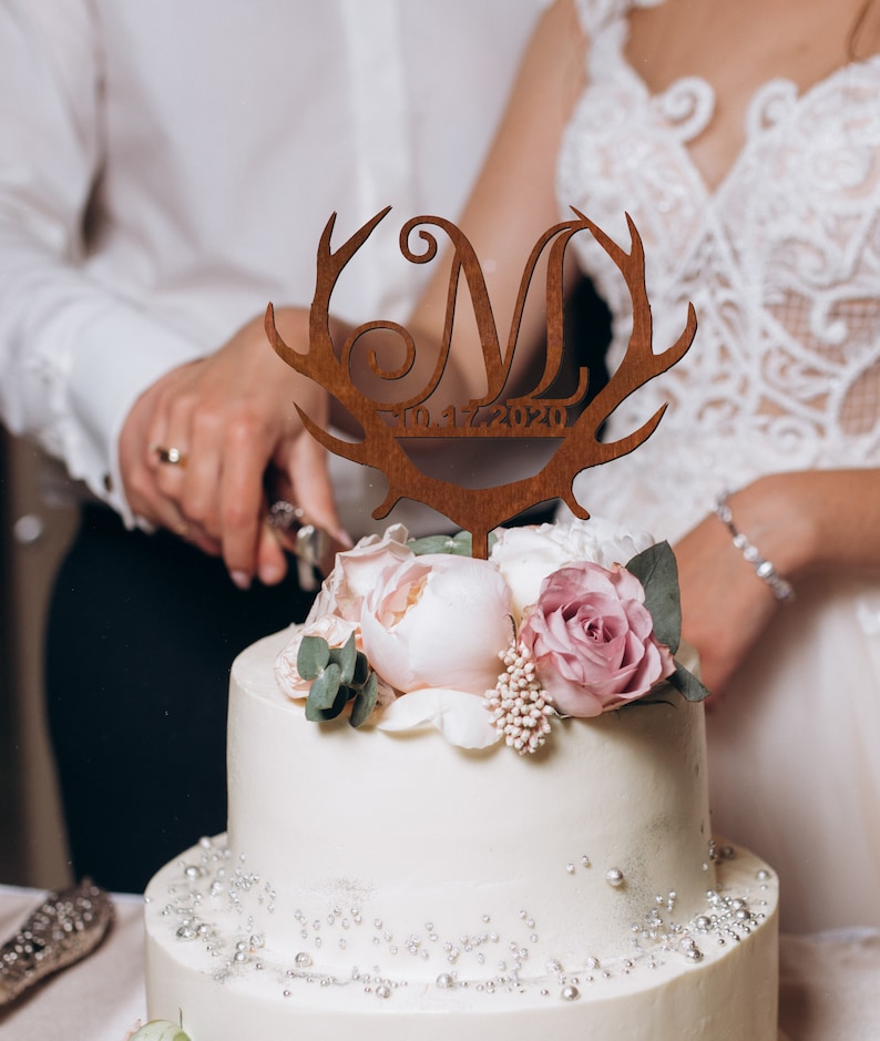 Antler Cake Toppers Personalized Gold Monogram Cake Topper - Etsy