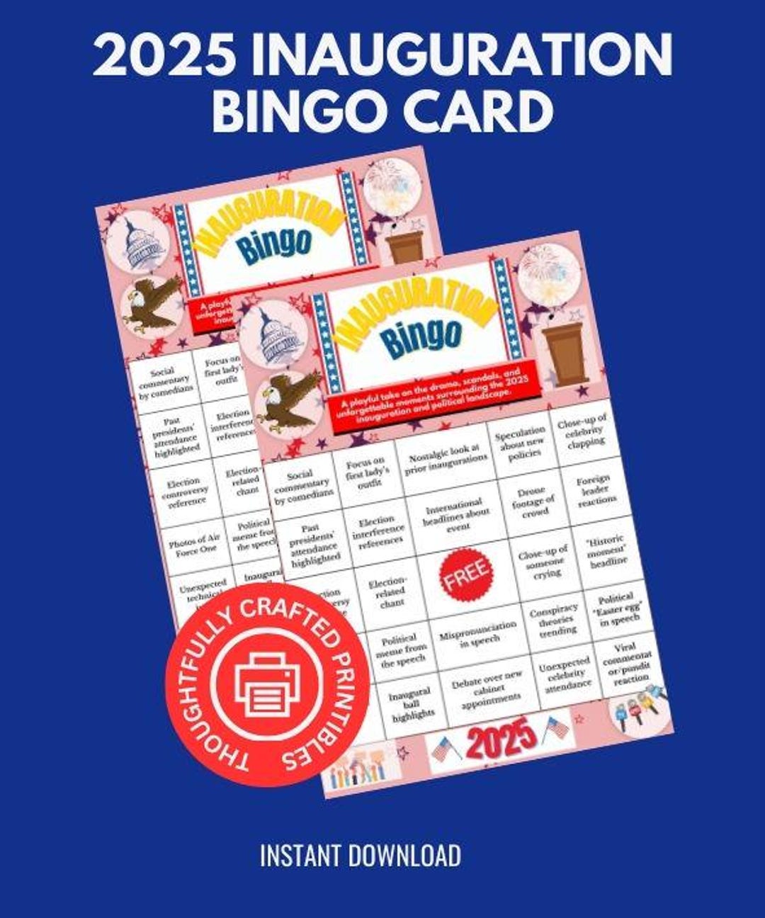 2025 Inauguration Bingo Card, Political Bingo, Election Scandal Fun ...