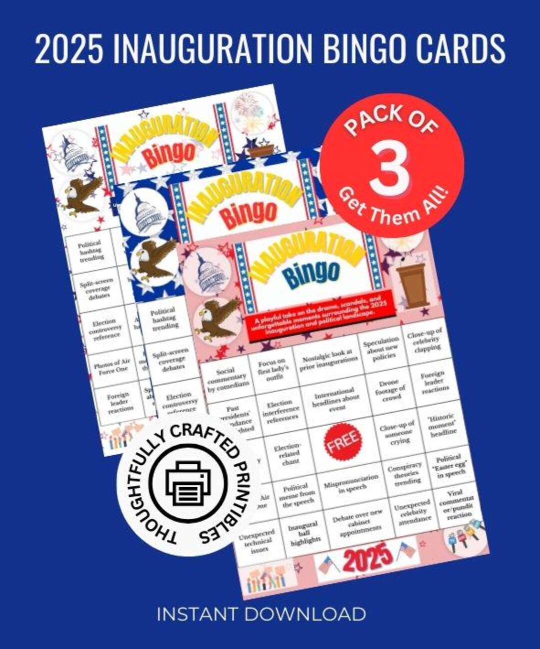 2025 Inauguration Bingo Cards 3 PACK Political Bingo, Election Scandal ...