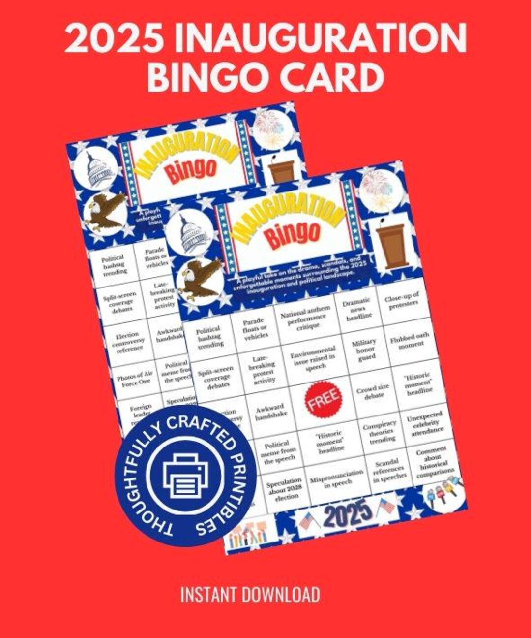 2025 Inauguration Bingo Card, Political Bingo, Election Scandal Fun ...