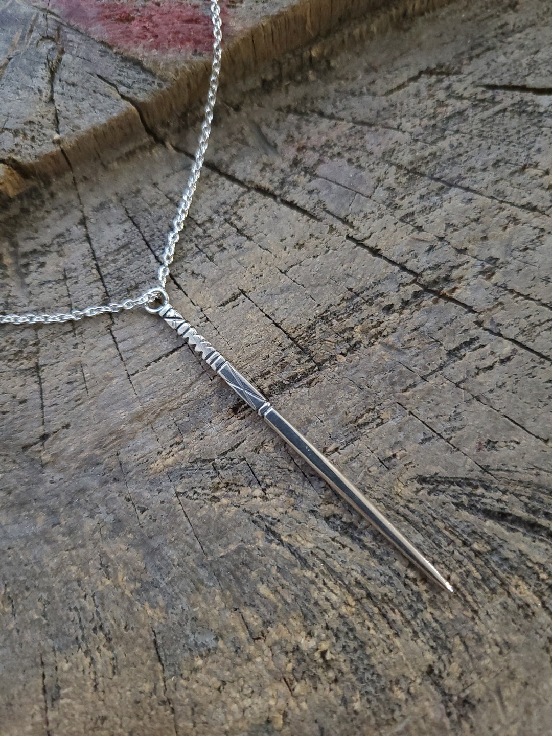 Sterling Silver Hand Filed Stick Necklace - Etsy