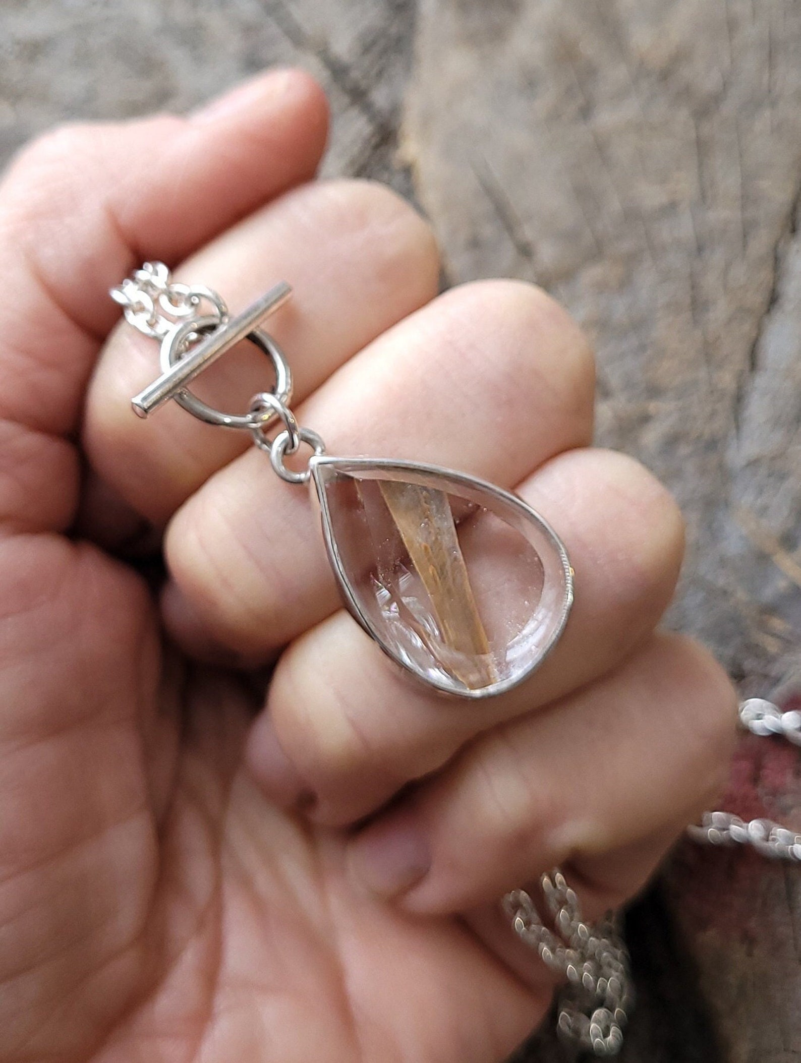 Brookite in Quartz Sterling Silver Toggle Style Statement Necklace - Etsy