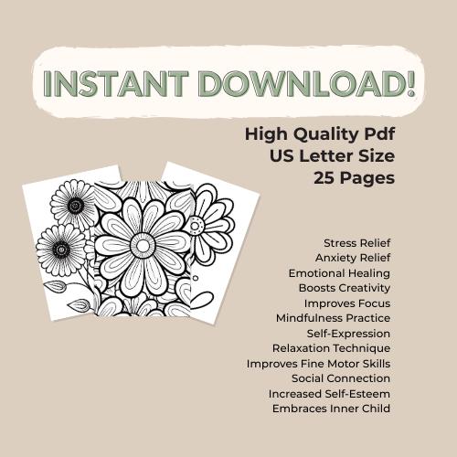 Retro 70s Flower Coloring Pages: Groovy Designs (PDF Download) - Etsy