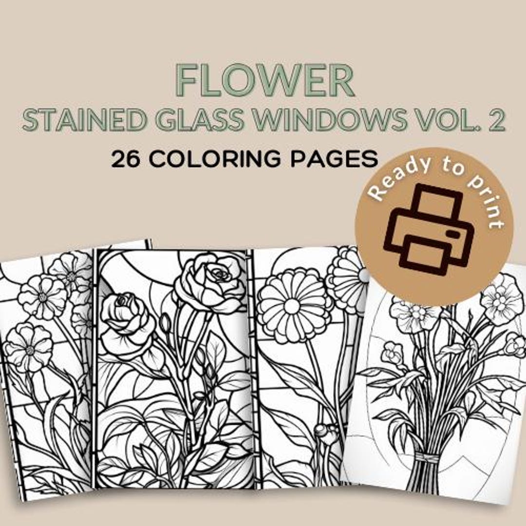 Flower Stained Glass Coloring Pages: Art Therapy for Adults & Teens ...