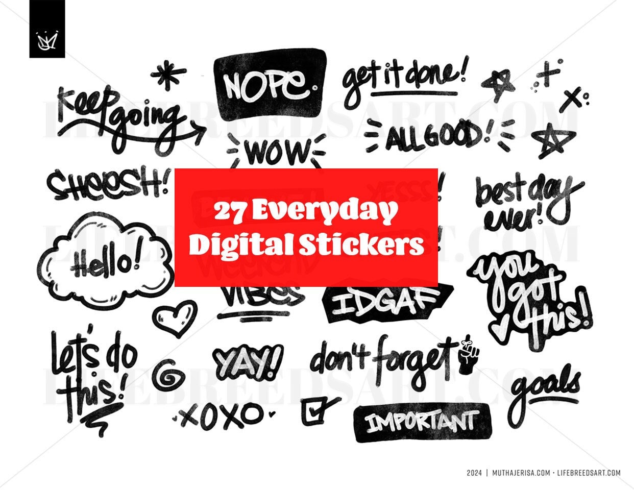 27 Hand-drawn Text Graphics, Clipart, Set 1 - Instant Download - PNG ...