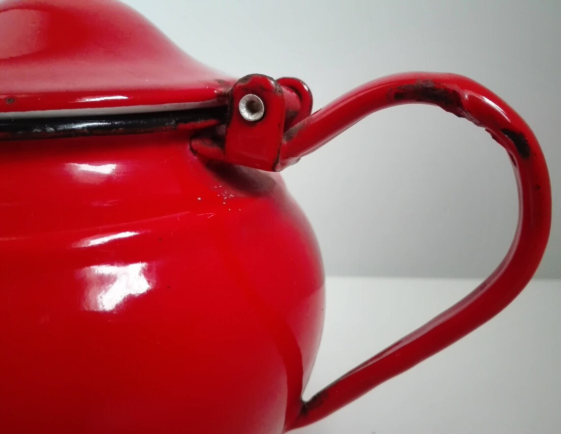 Vintage Retro Romanian Enamel Tea Coffee Red Kettle Witchy - Etsy