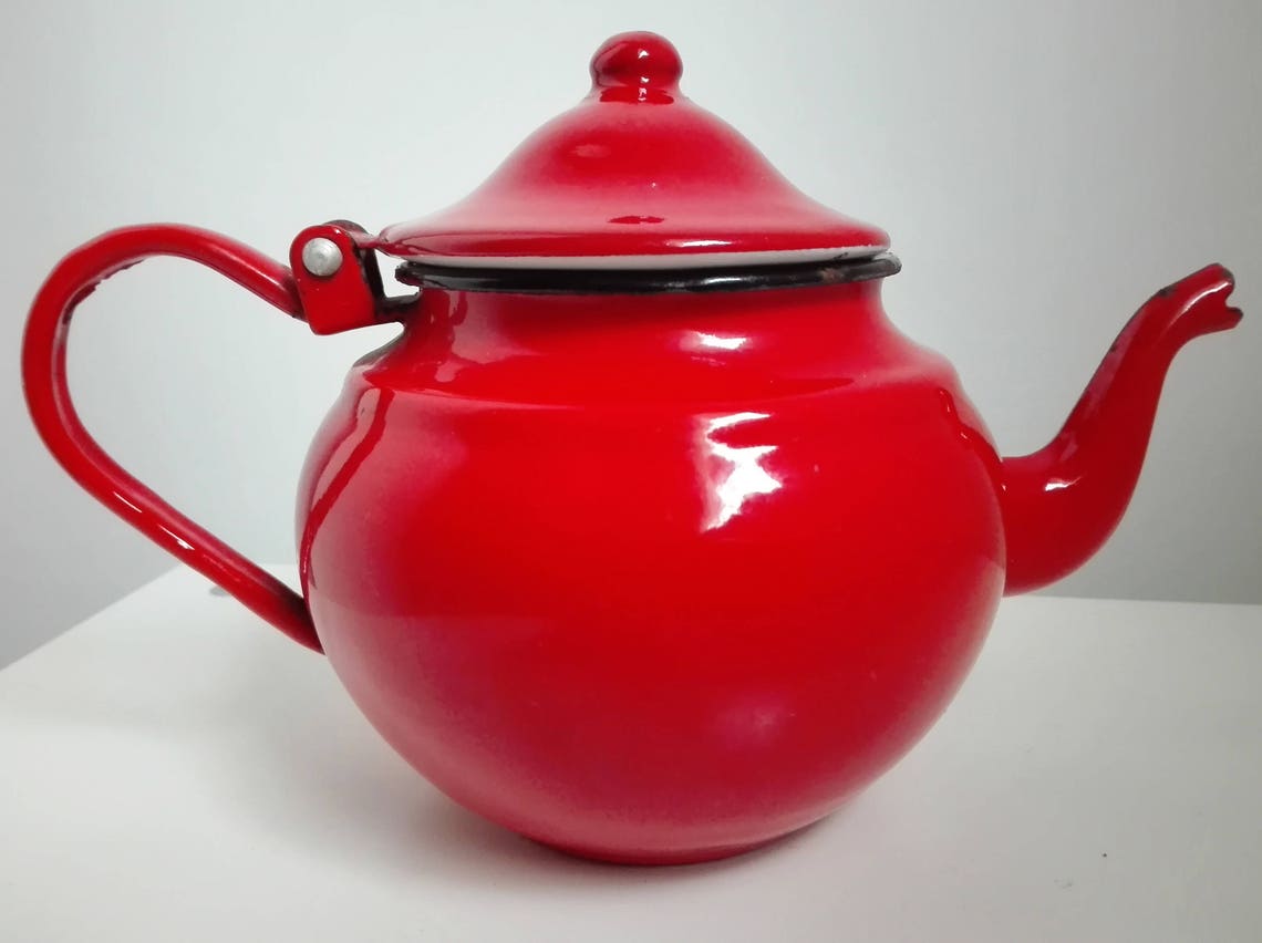 Vintage Retro Romanian Enamel Tea Coffee Red Kettle Witchy - Etsy