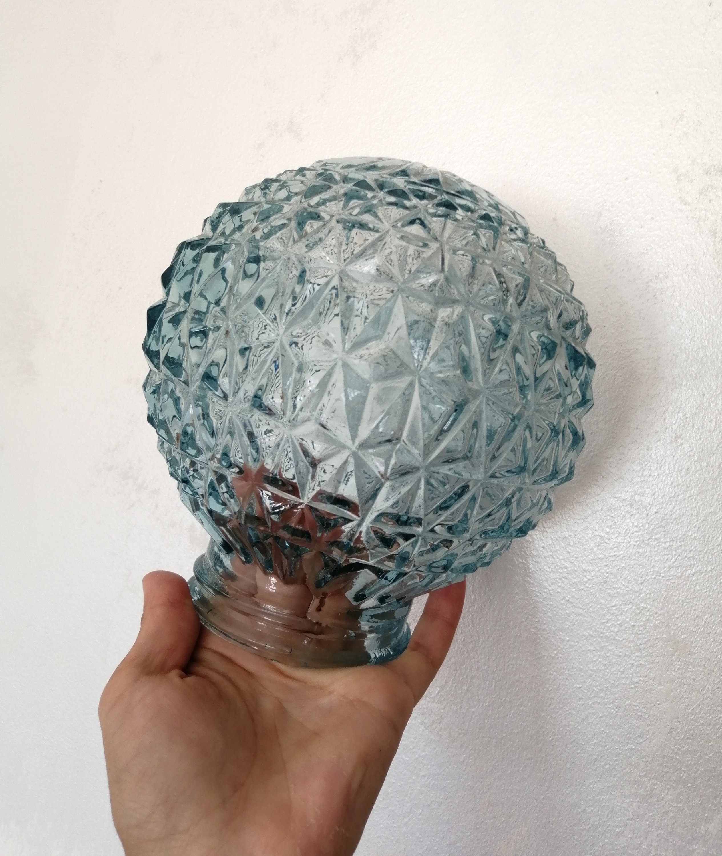 Vintage Retro Light Glass Globe Textured Home Shop Office Designer Blue ...
