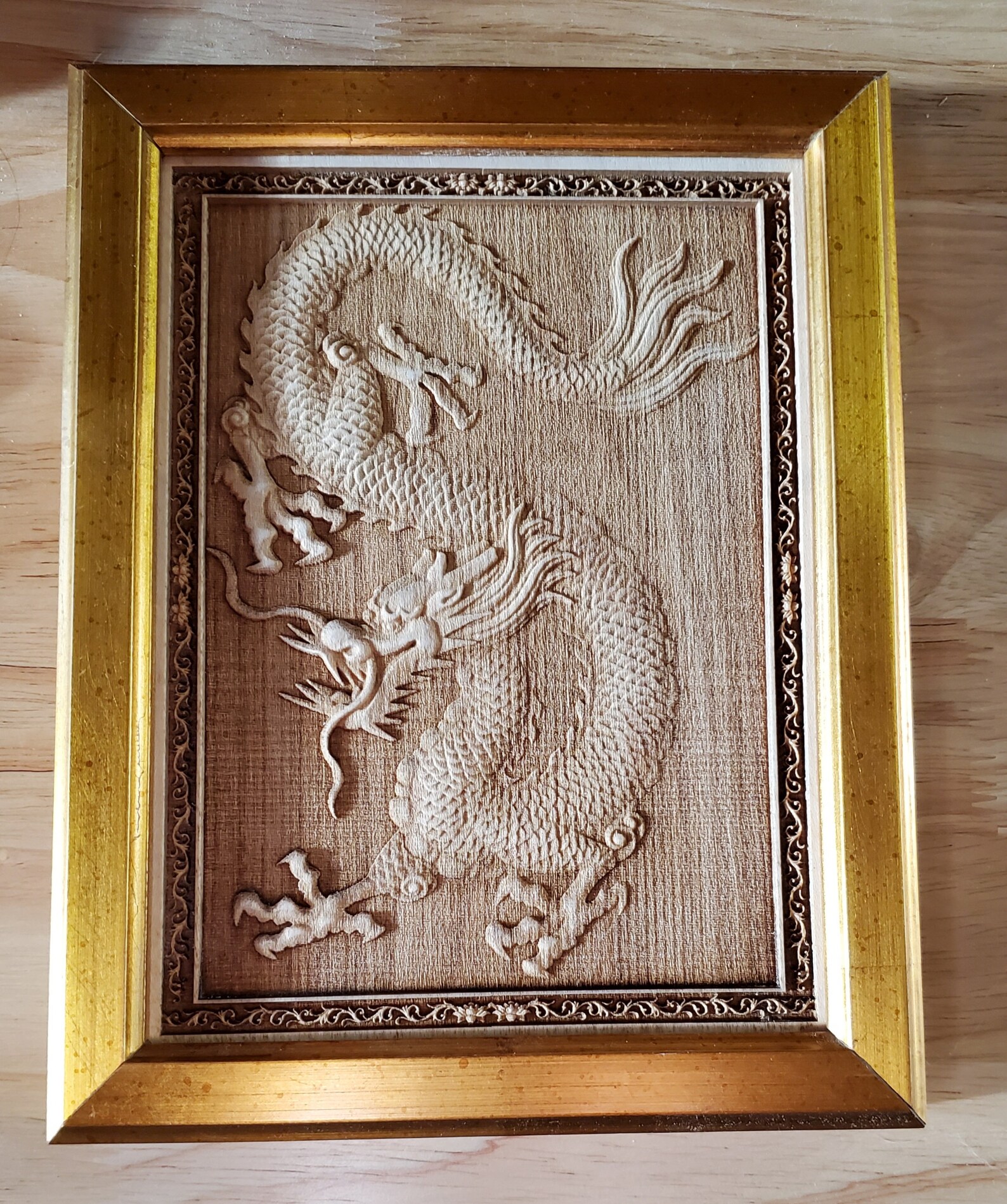 Laser Engraved Dragon With Gold Frame - Etsy