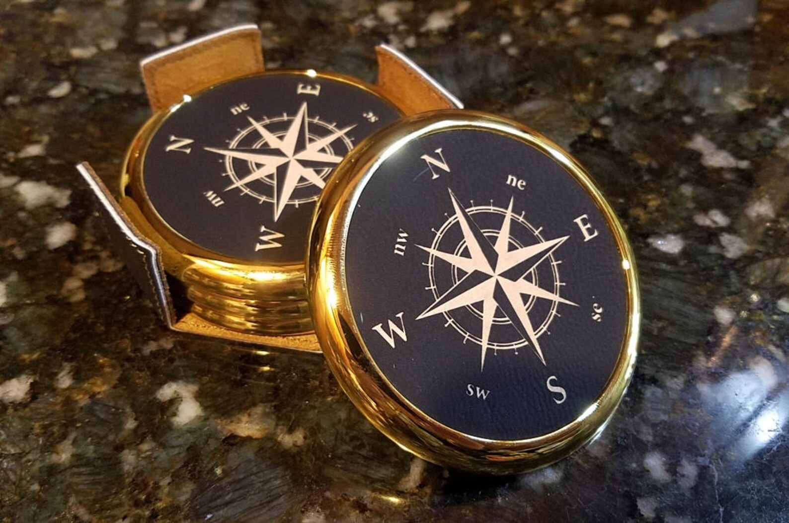 Four Coaster Set With Caddy Coasters Feature Compass Rose | Etsy