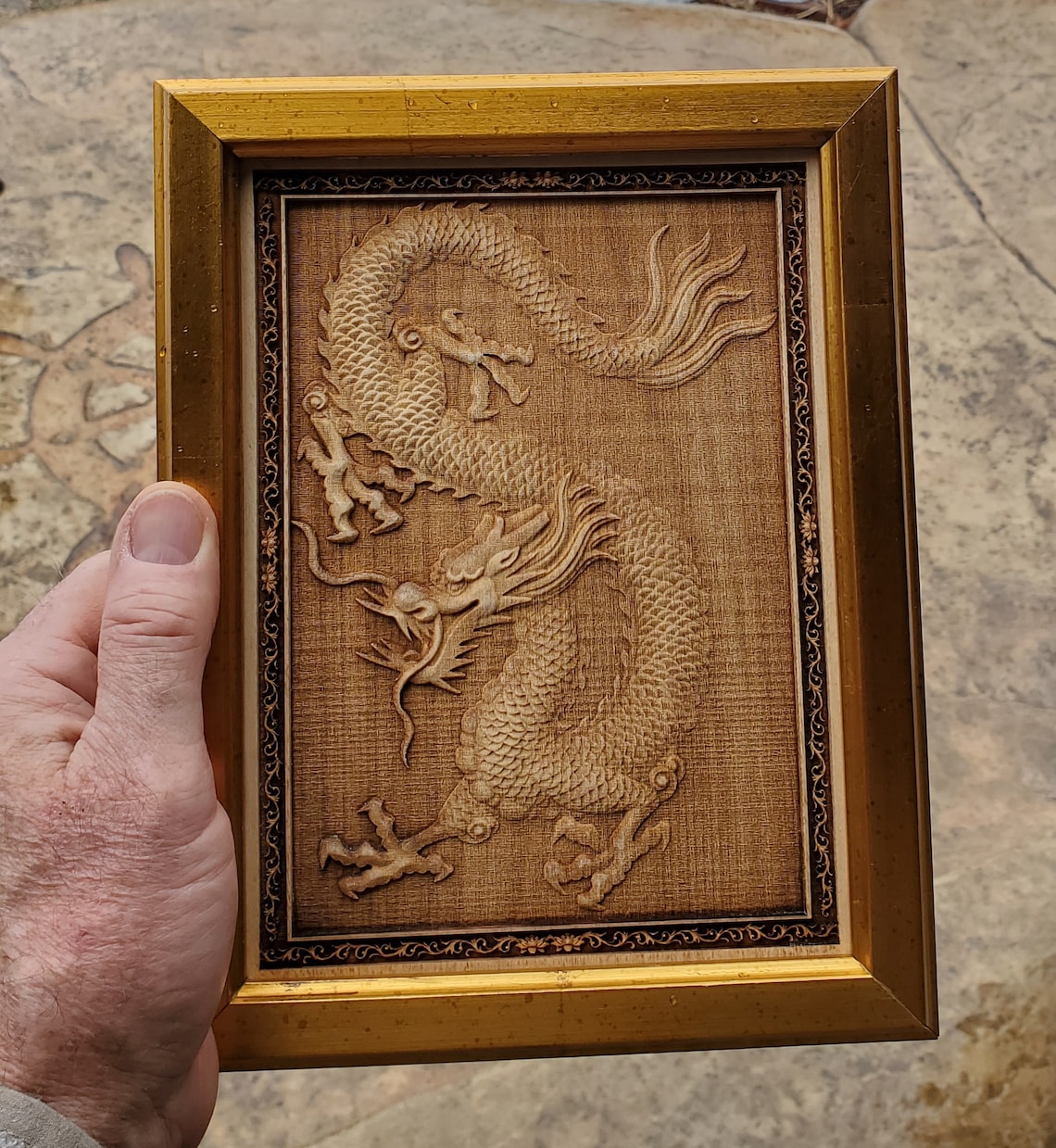 Laser Engraved Dragon With Gold Frame - Etsy