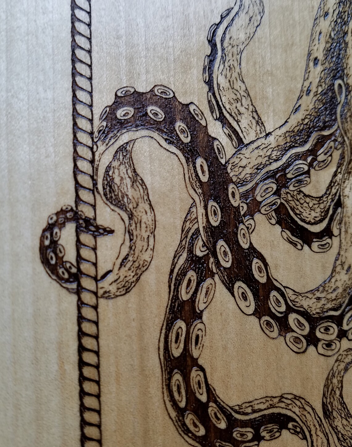 Octopus Laser Engraved on Wood, Fifth Anniversary Gift, Laser Art ...
