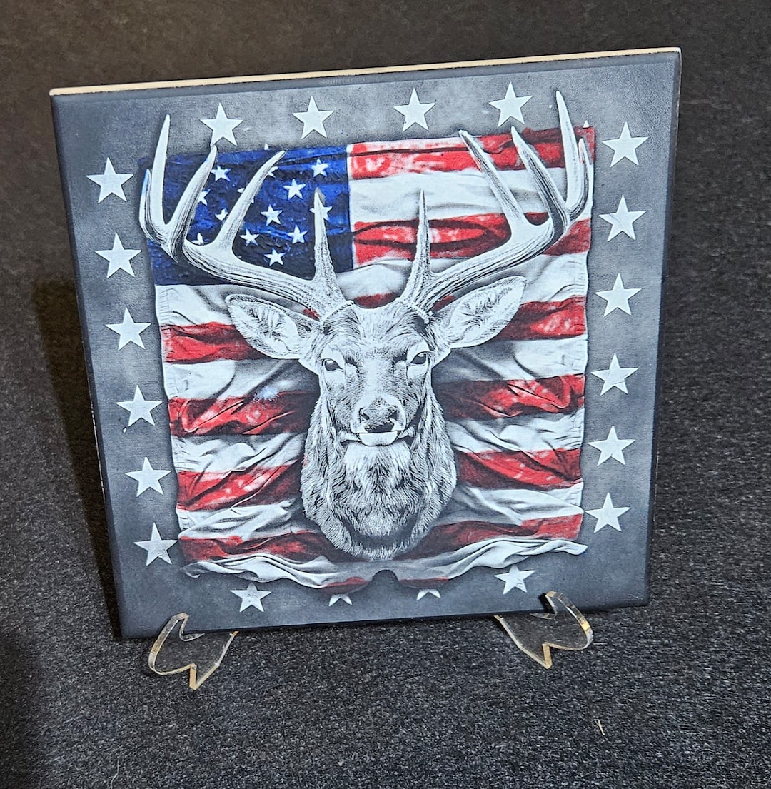 Patriotic Red, White, and Blue Buck Laser Engraved Ceramic Tile - Etsy