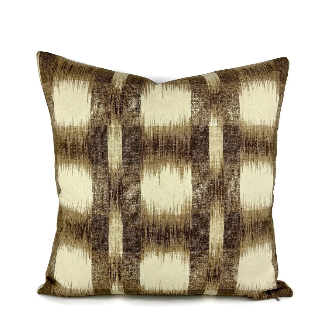 Schumacher RALEIGH IKAT PLAID in Brown and Cream Pillow Cover - 20" X ...