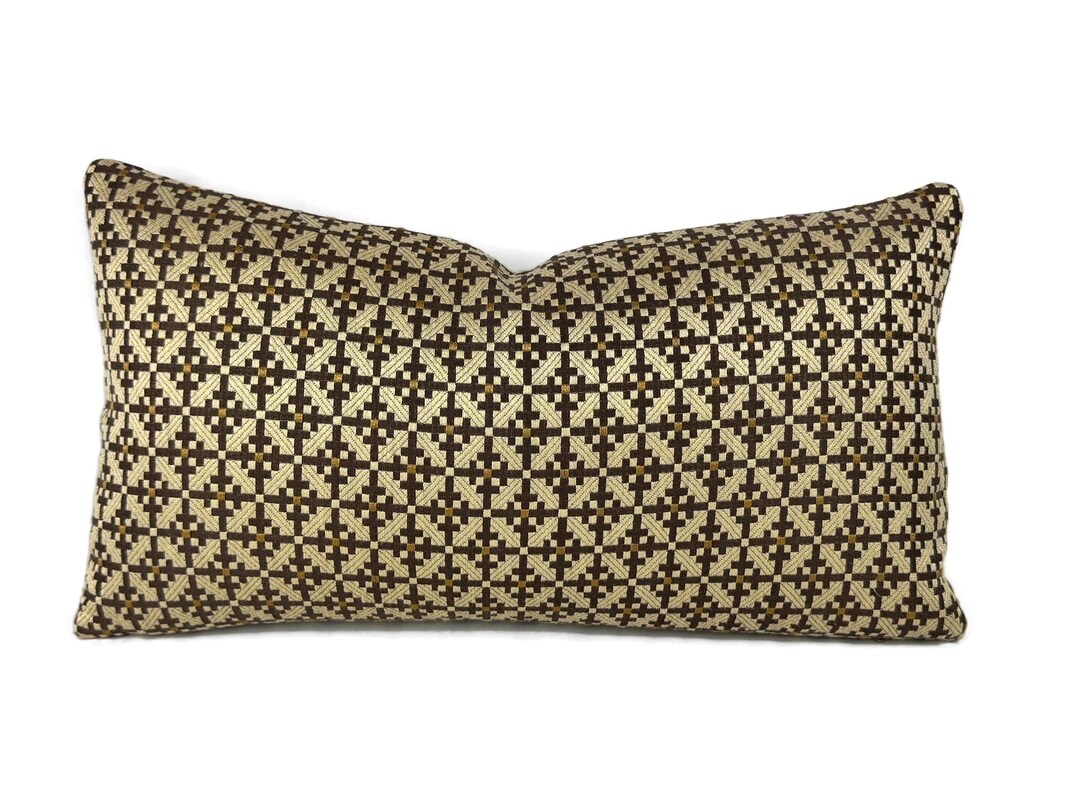 Zimmer and Rohde Preston in Gold and Brown Lumbar Pillow Cover - Light ...