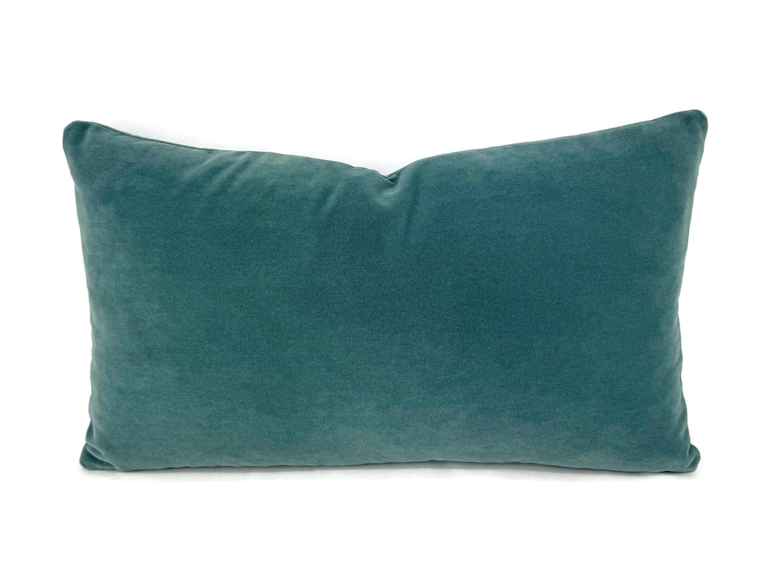 Dark Smokey Blue Plush Velvet Lumbar Pillow Cover - Dusty Blue Gray ...