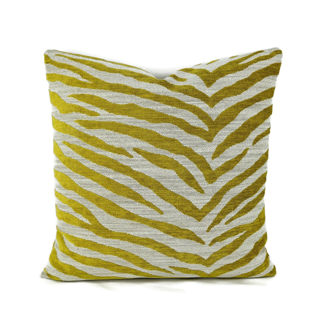 Kravet Seonii in Solaria Pillow Cover - 20" X 20" Citron Chenille Zebra ...