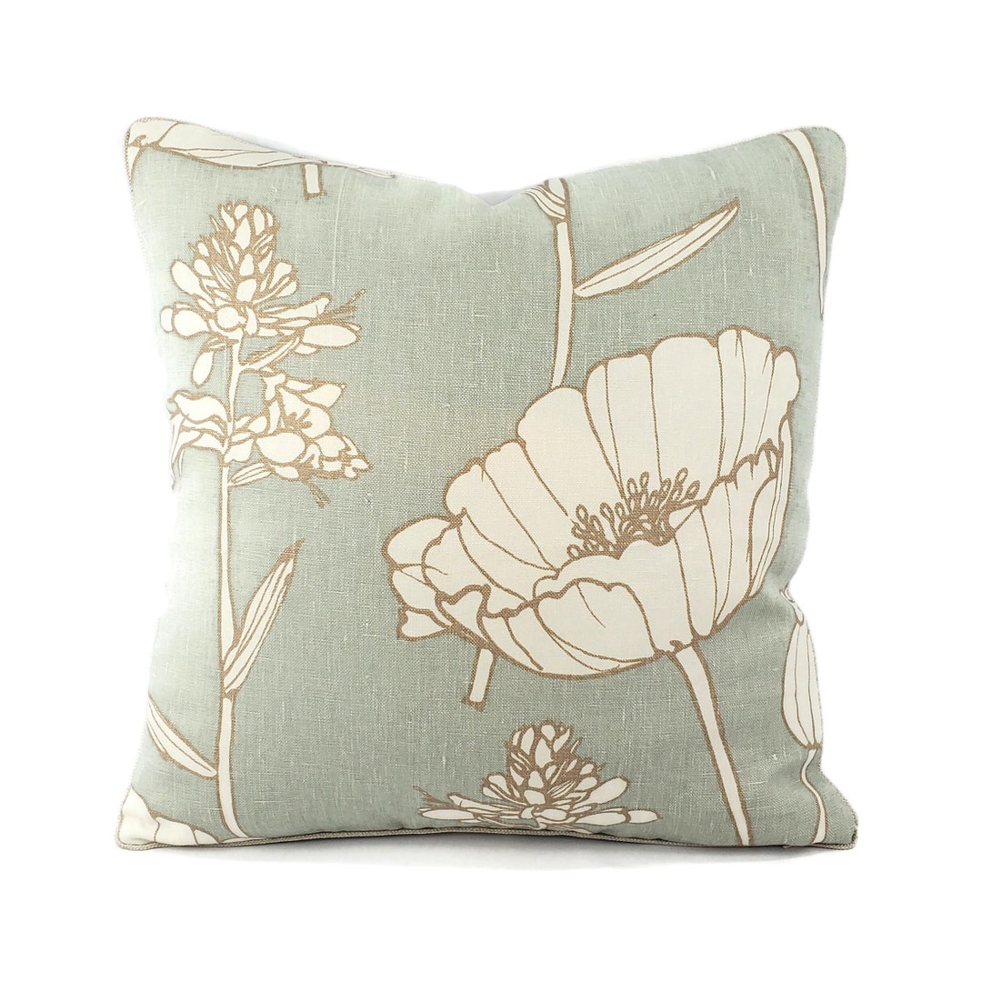 Thom Filicia Floral Pillow Cover: Poppyfield Seamist Aqua, 20" X 20" - Etsy