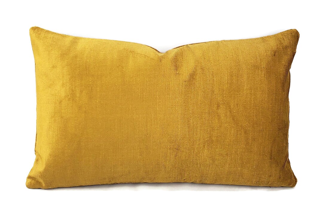 Schumacher Antique Linen Velvet in Gold Lumbar Pillow Cover - 12" X 20 ...