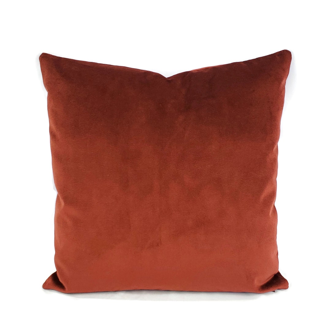 Dark Rust Red Solid Velvet Pillow Cover - 20" X 20" Brick Red Velvet ...